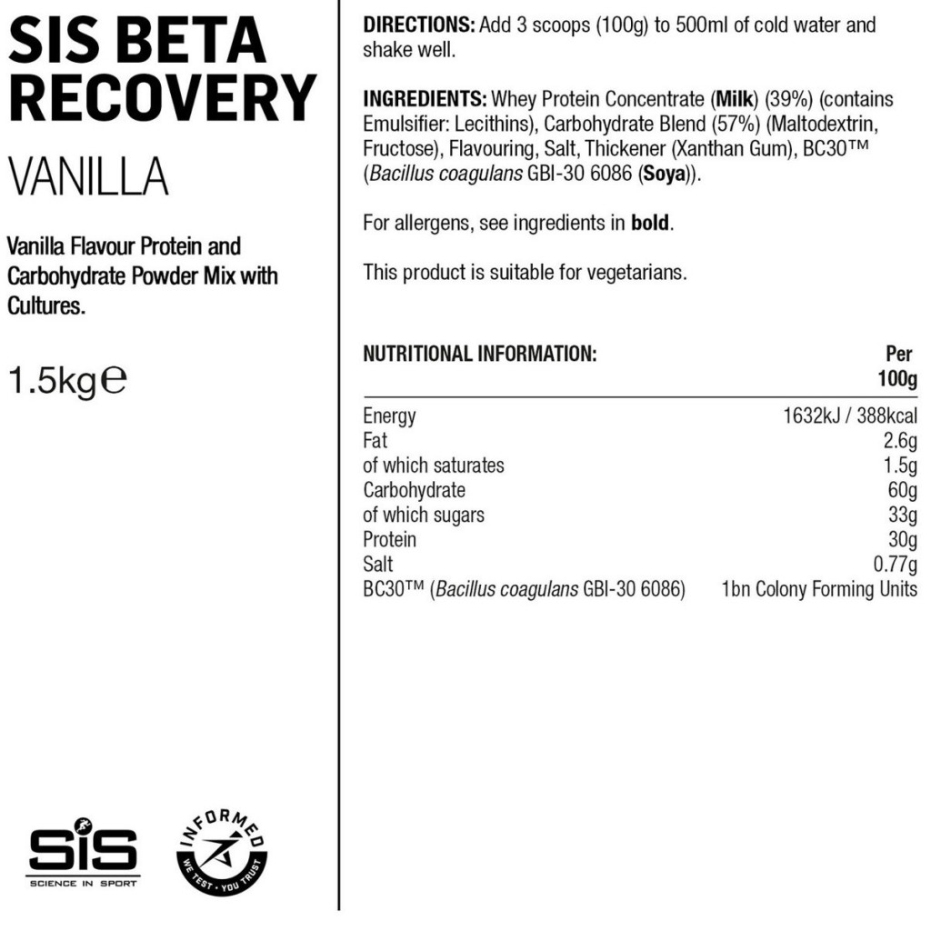 Boisson de récupération SIS Beta Fuel Recovery 1.5 kg Vanille Chocolat ...